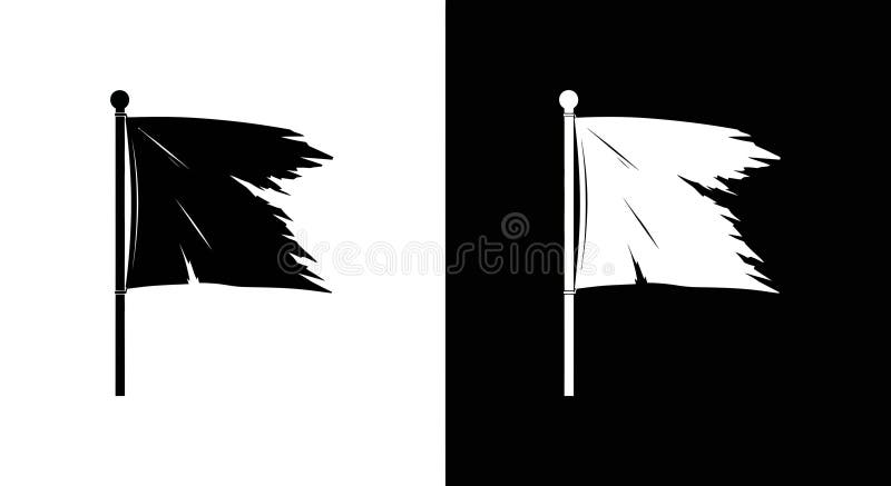 Tattered Flag Silhouette Icon - Black and White Vector Stock ...