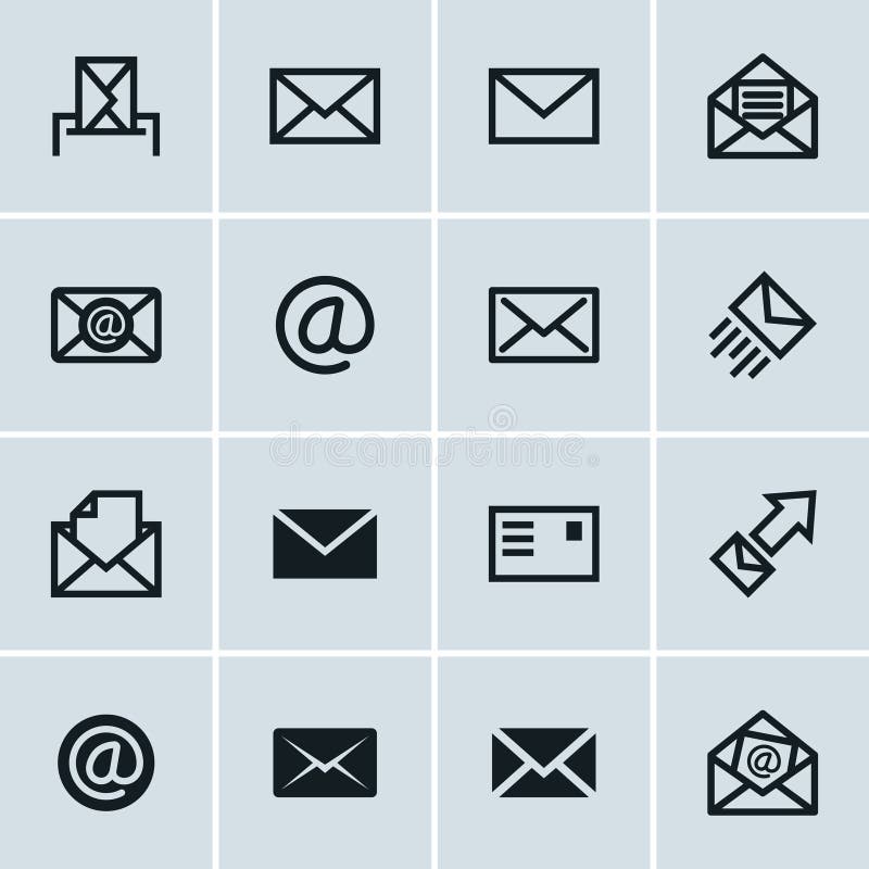 Verschicken Sie Ikonen, Satz Von 16 E-Mail-Symbolen Vektor Abbildung ...