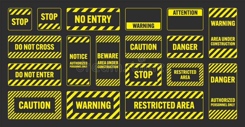 Verschiedene Gelbe Warnschilder Mit Diagonalen Linien. Warnzeichen Oder ...