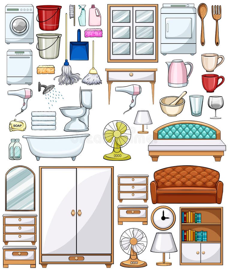 Verschiedener Hausrat Und Möbel Vektor Abbildung - Illustration von ...