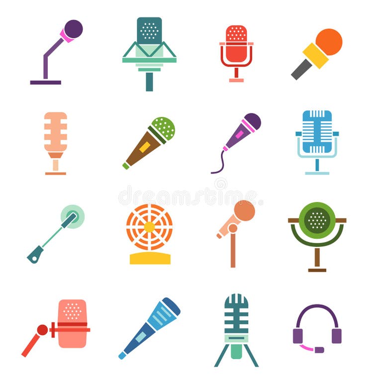 Vectoriconen Van Verschillende Microfoons Vector Illustratie ...
