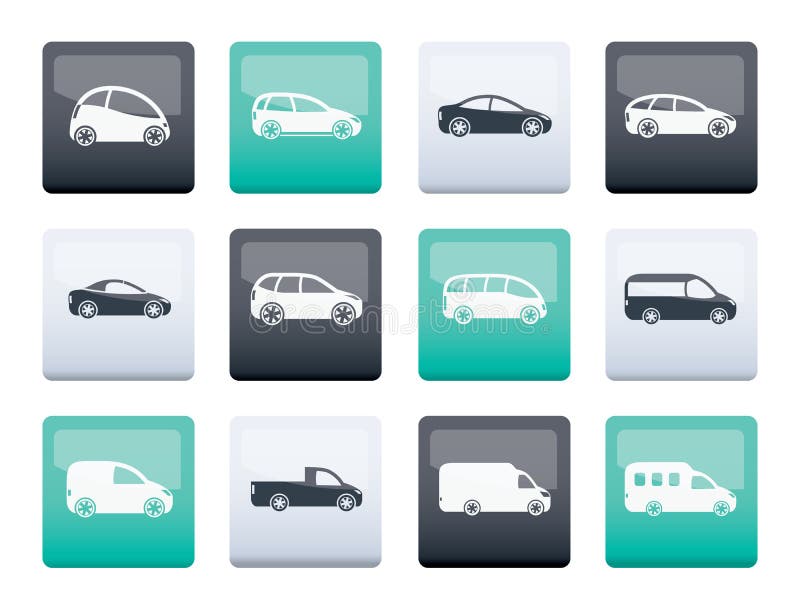 Verschillende Soorten Auto-iconen Op Een Gekleurde Achtergrond Vector ...