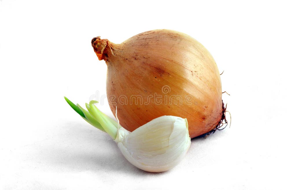 Verse gele ui met knoflook stock foto. Image of geur - 13361638