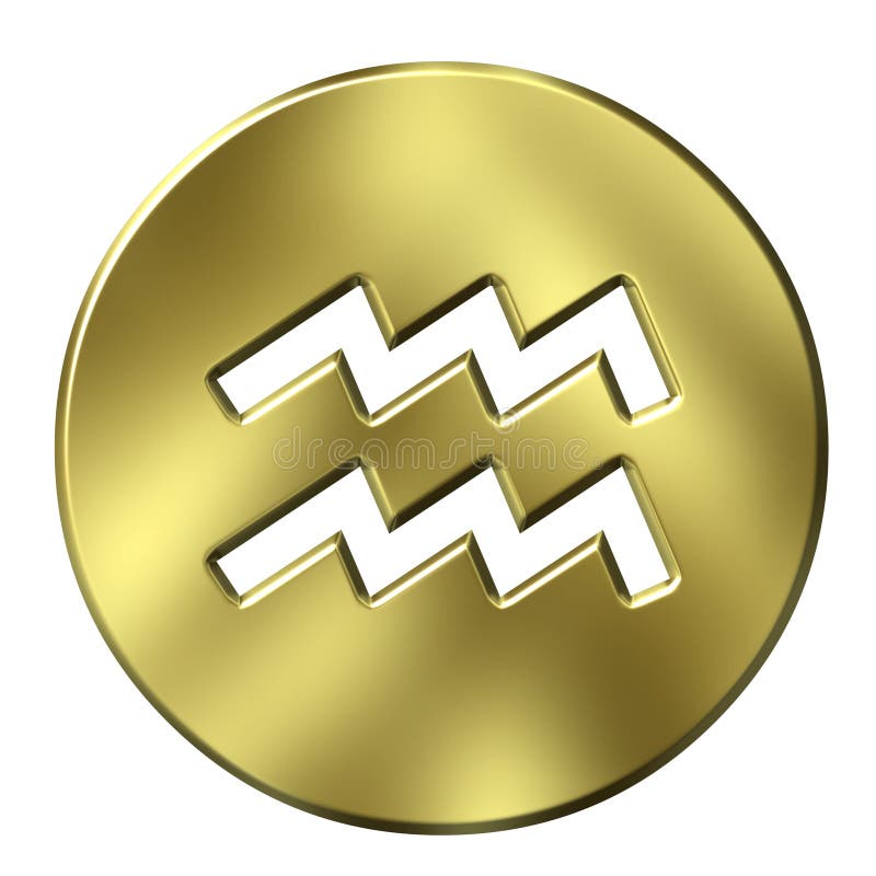 Symbole D'astrologie De Verseau En Or (3d) Illustration Stock ...