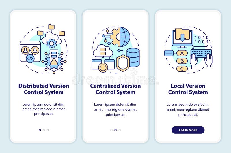 Version Control Systems Types Onboarding Mobile App Screen Stock Vector ... Version Control Systems Types Onboarding Mobile App Screen Stock Vector ...