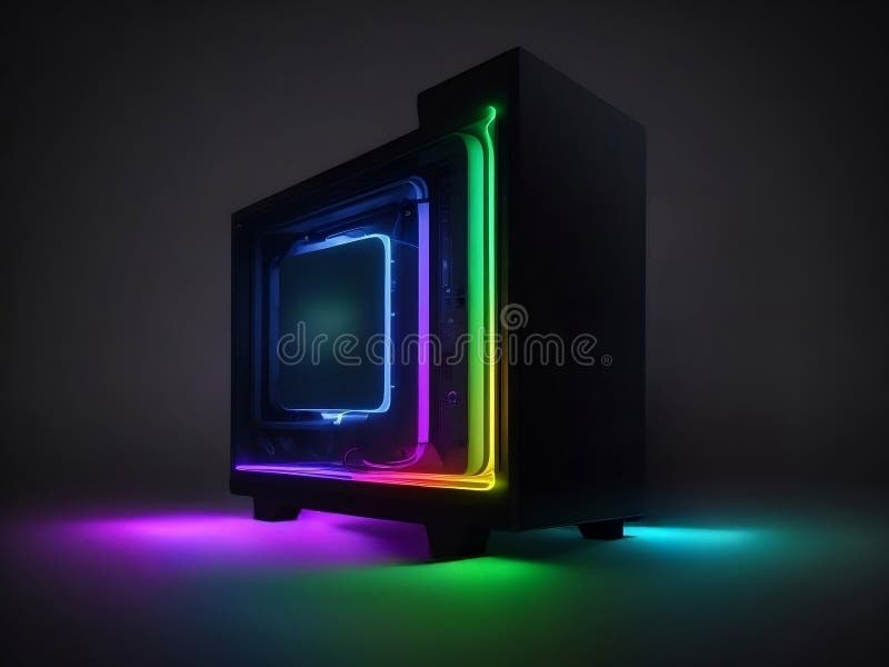 Desktop Computer with RGB LED Lights Illuminated in Dark Grey ...
