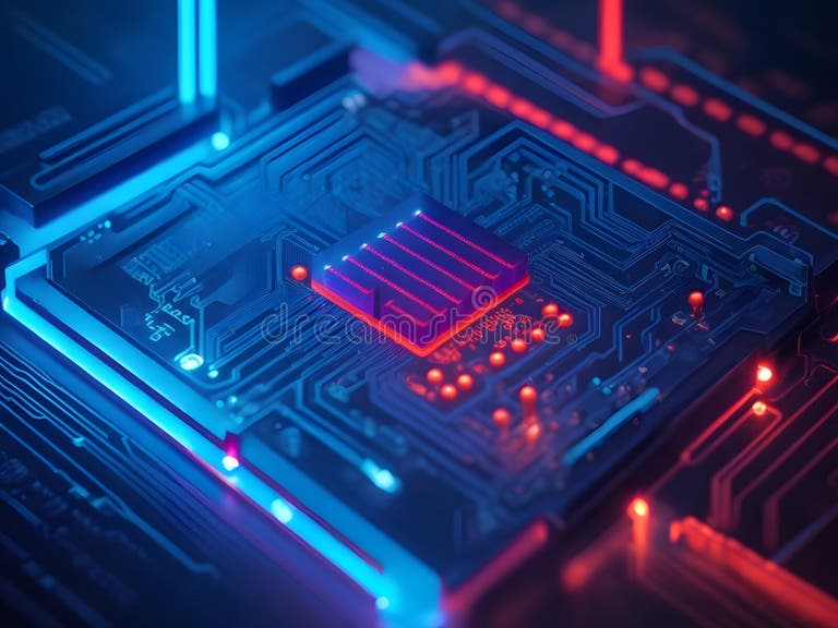 Glowing Central Processing Unit Close Up Shot in Gradient Dark ...
