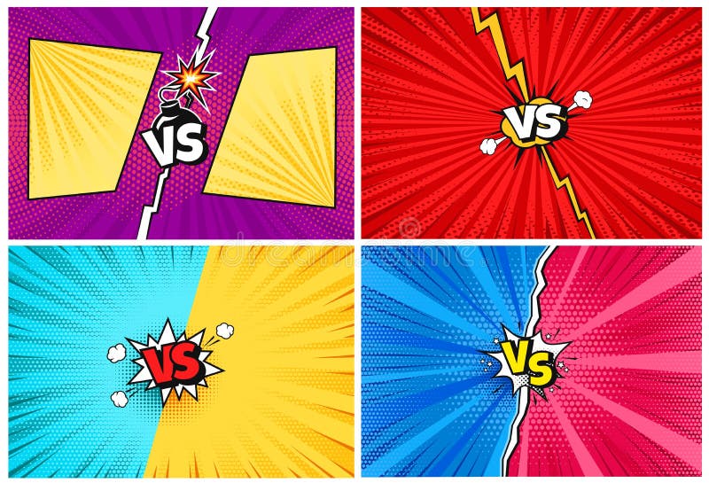 Versus. Cartoon Comic Vs Challenge Backgrounds with Lightning, Halftone ...