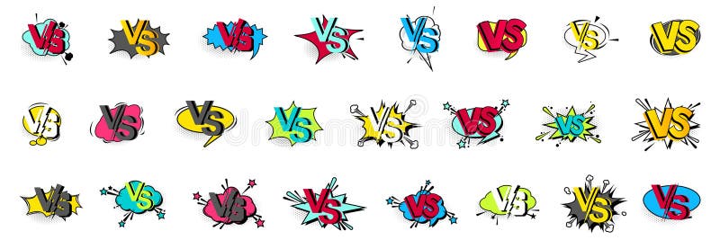 Versus Emblem Badges in Comic Style with Halftone on a White Background ...