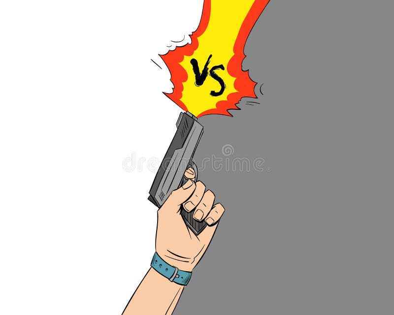 Versus Letters Fight Backgrounds Comics Style Design.Hand Holds Gun ...
