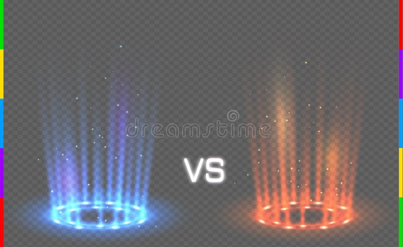 Versus Round Blue and Red Glow Rays Night Scene with Sparks on ...