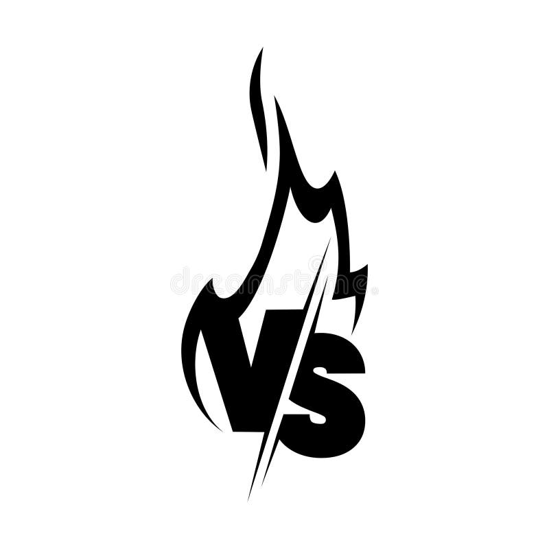 Versus Sign Surrounded by Flames. Black and White Symbol Stock Vector ...