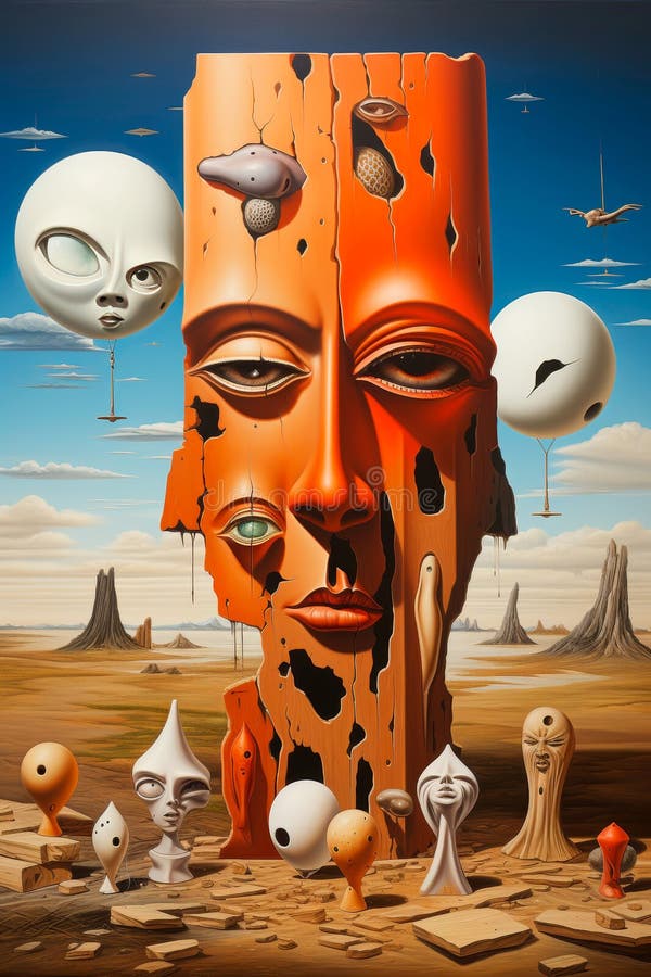 Vertical Abstract Composition with Human Face in Surreal Landscape ...