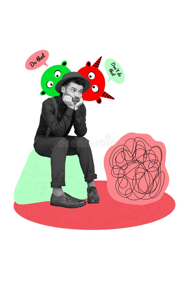 Vertical Abstract Creative Photo Collage of Confused Thoughtful Man ...