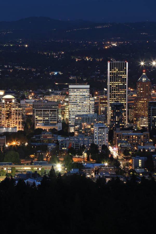 Vertical Aerial Night View of Portland, Oregon Stock Photo - Image of ...