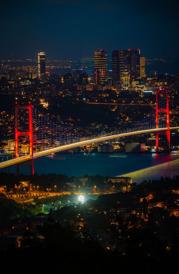 Vertical Aerial Shot of the Bosphorus Bridge in Istanbul, Turkey at ...