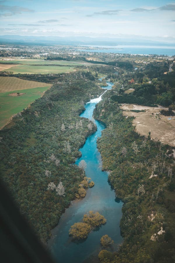 Vertical Aerial Shot of a River in the Middle of Trees and Plants Under ...