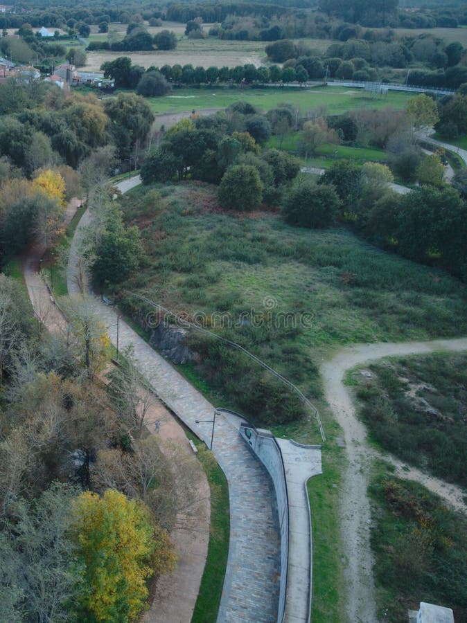 Vertical Aerial View of Pathways in a Green Park in the Countryside ...