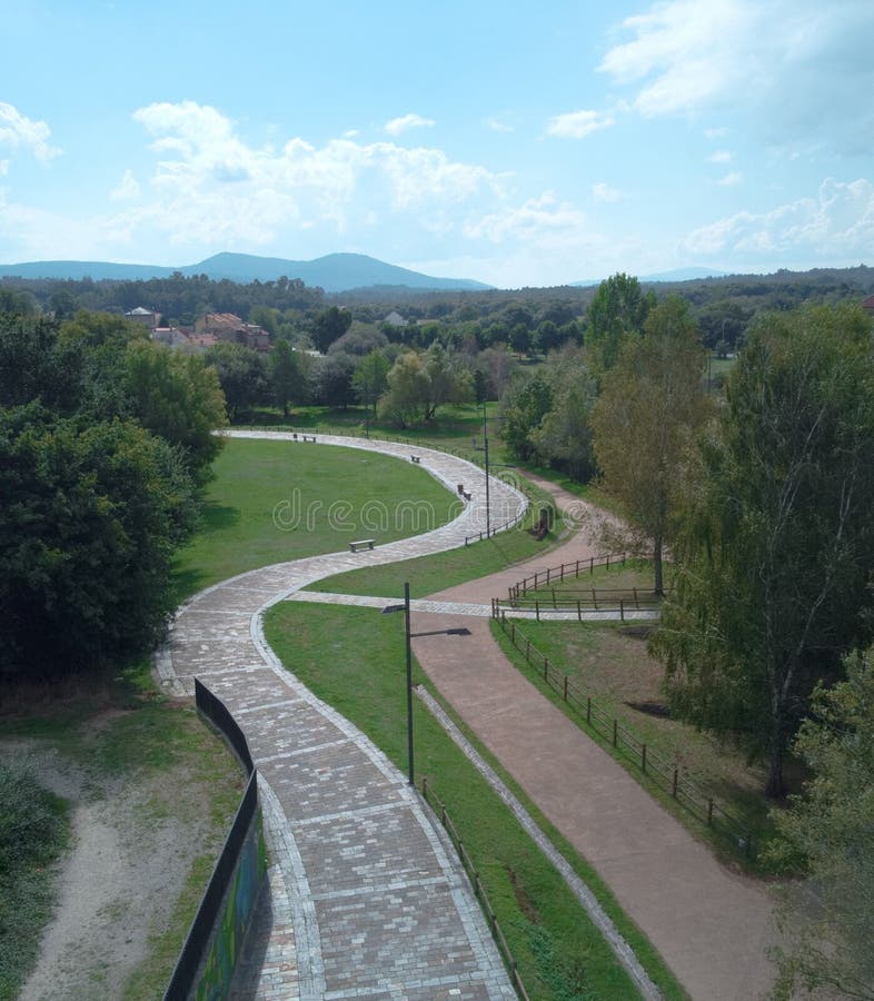 Vertical Aerial View of Pathways in a Green Park on a Sunny Day Stock ...