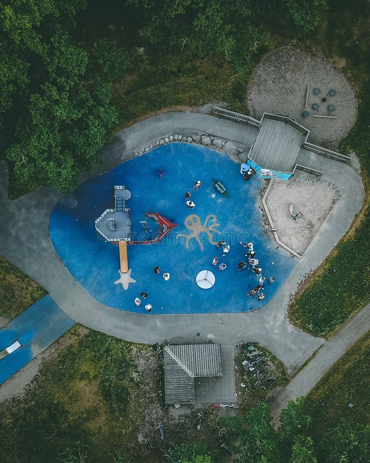 Vertical Aerial View of a Playground among Trees Stock Photo - Image of ...