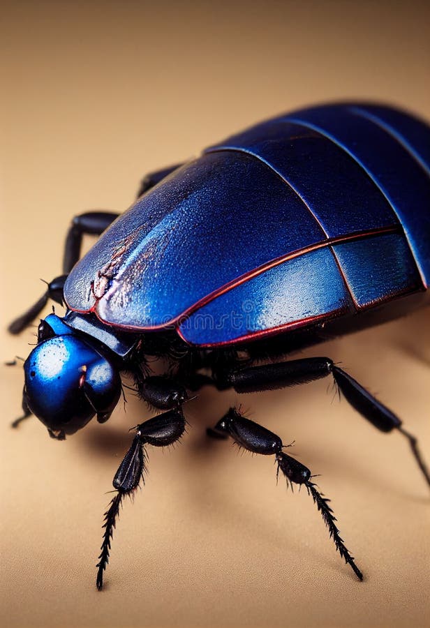 Vertical AI-generated Digital Art of a Big Blue Beetle on a Cream ...