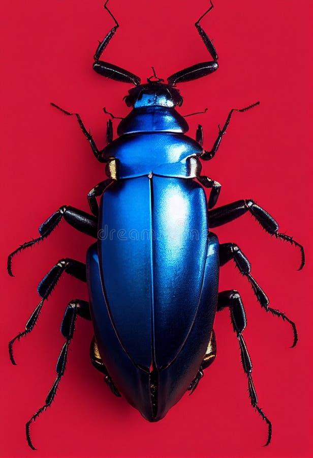 Vertical AI-generated Digital Art of a Big Blue Beetle on a Red Surface ...