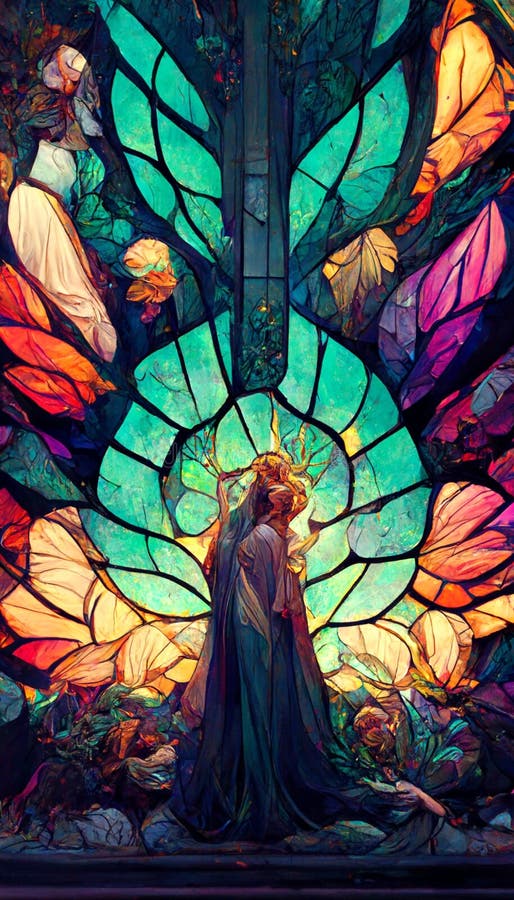 Vertical AI Generated Hyper-realistic Illustration of Colorful Stained ...