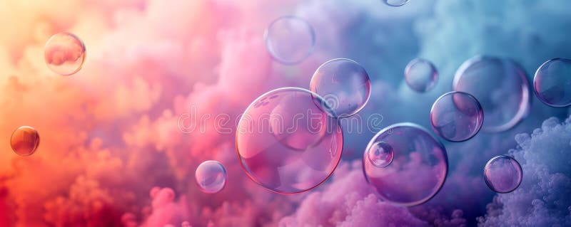 Colorful Abstract Bubbles Floating Against Vibrant Gradient Background ...