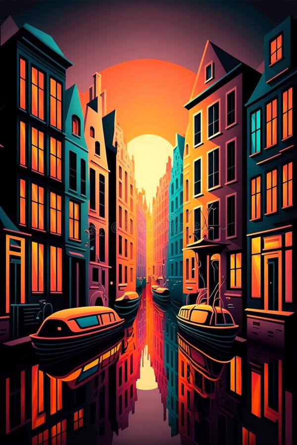 Vertical AI-generated View of a Vibrantly Colored Street of Water with ...