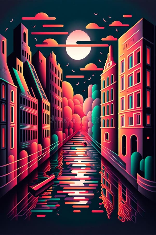 Vertical AI-generated View of a Vibrantly Colored Street of Water with ...