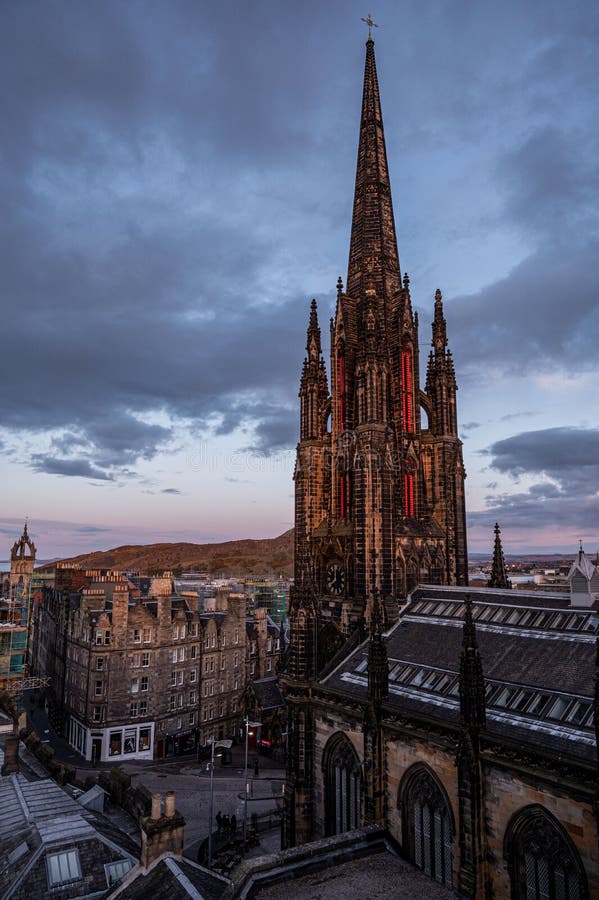 Vertical of the Ancient HuB in Edinburgh on the Sunset Stock Photo ...