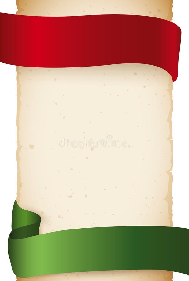 Vertical Ancient Scroll Decorated with Red and Green Ribbons, Vector ...