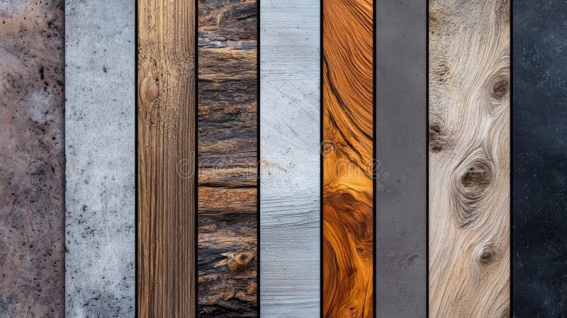 Vertical Arrangement of Diverse Wood and Concrete Textures Stock ...