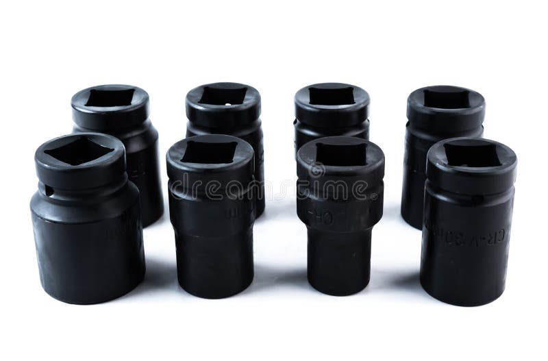 Vertical Arrangement of Impact Sockets in Assorted Sizes on White ...