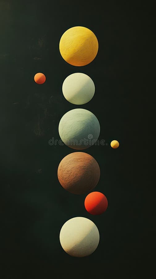 A Vertical Arrangement of Stylized Planets in Various Colors Against a ...