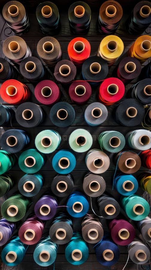 A Vertical Arrangement of Textile Spools Presents a Vibrant Collection ...