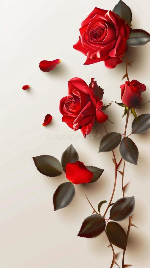 A Vertical Array of Red Roses and Scattered Petals Creates a Tranquil ...