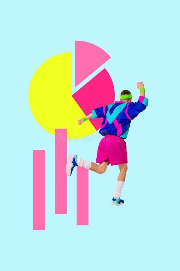 Vertical Art 3d Creative Image Collage of Happy Businessman Stand Chart ...