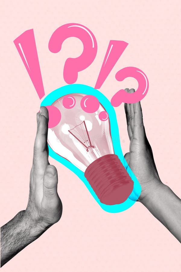 Vertical Art Image Photo Collage of Hands Hold Light Bulb Spark ...