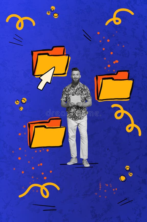 Vertical Art Poster Collage of Happy Businessman Hold Tablet Folder ...