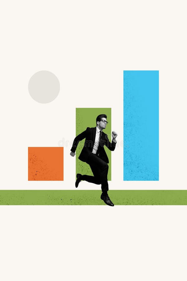 Vertical Art Trend Collage of Serious Businessman Run Chart Statistics ...