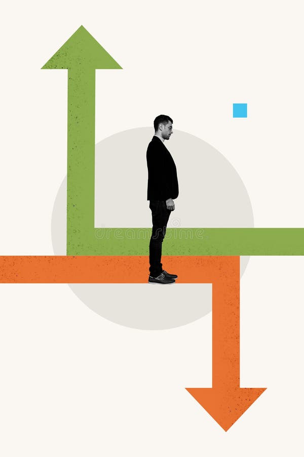 Vertical Art Trend Collage of Serious Businessman Stand Arrow Up Down ...
