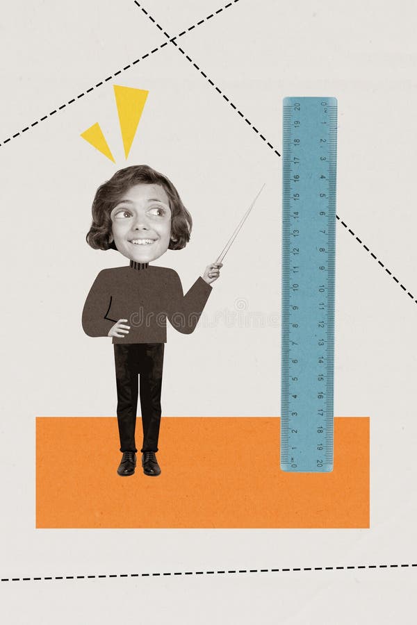 Vertical Artwork Collage of Diligent Pupil Boy a Student Hold Pointer ...