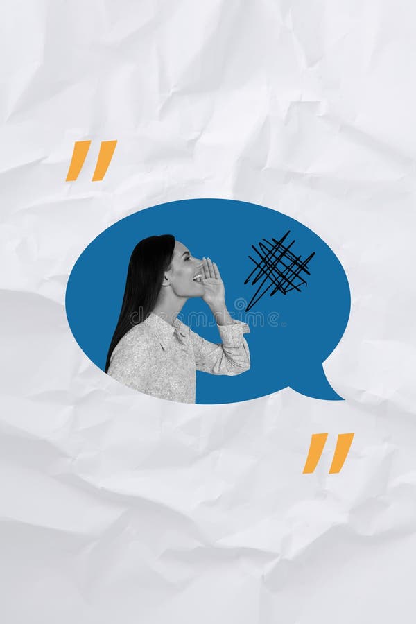 Vertical Artwork Collage Image of Mini Girl Inside Dialogue Bubble ...