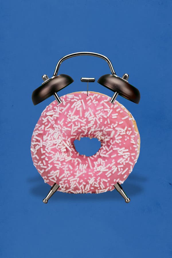 Vertical Artwork Collage Picture of Big Glazed Donut Bell Ring Clock ...