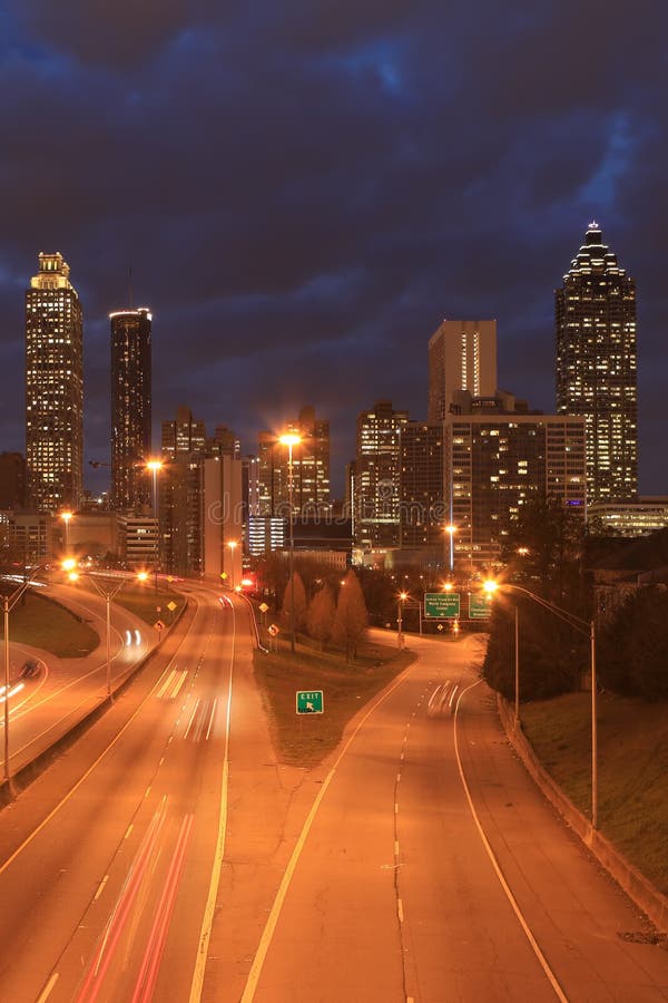 Vertical of Atlanta, Georgia Skyline at Night Stock Photo - Image of ...