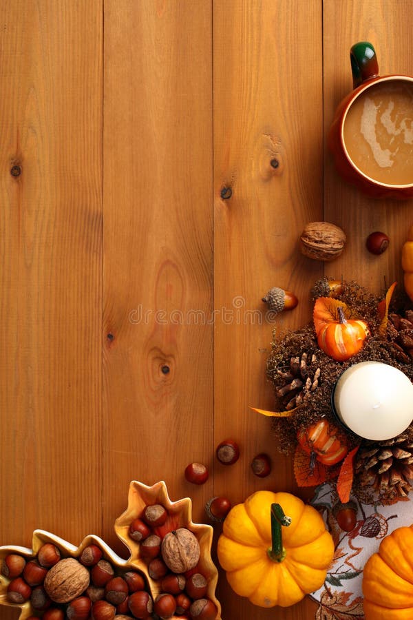 Vertical Autumn Flat Lay Composition with Fall Decor on Wooden Desk ...