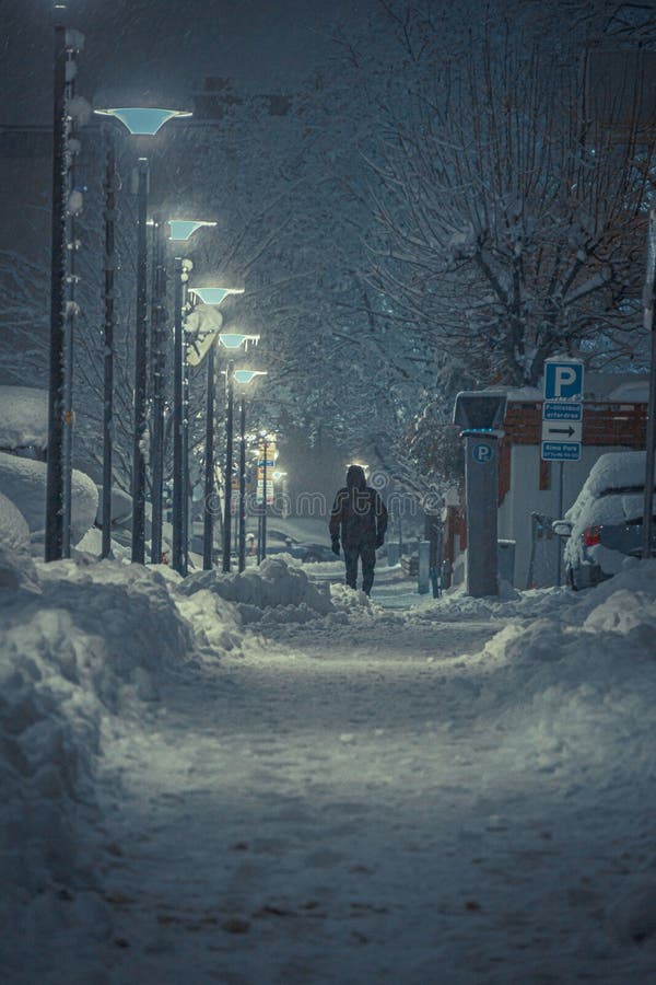 Vertical Back View of a Pedestrian Walking on the Sidewalk during ...