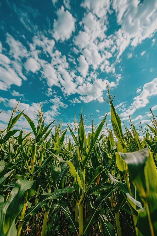 Corn Field. Corn Cultivation. Corn Leaves with Blue Sky Background ...