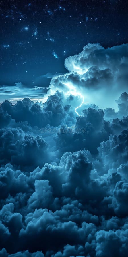 Dramatic Stormy Clouds with Starry Sky and Flash of Thunder Lightning ...